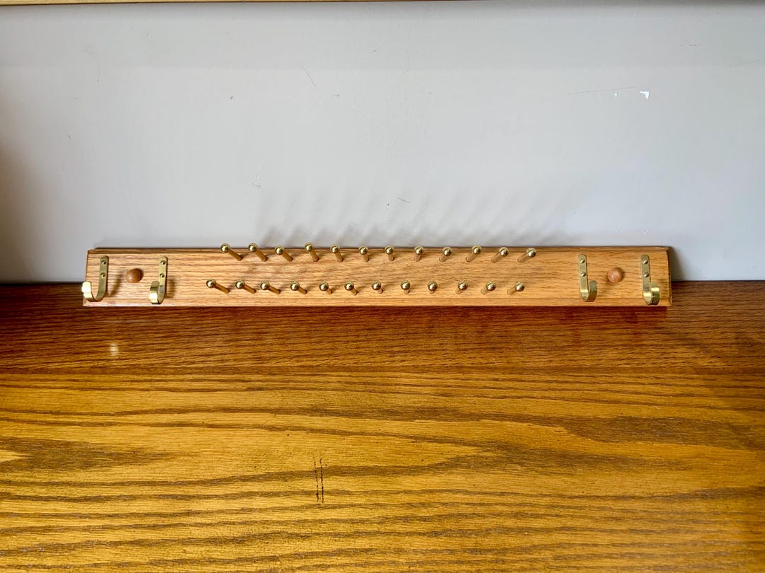 Vintage Wooden Tie Rack Solid Oak Belt Rack Necklace Organizer Closet ...