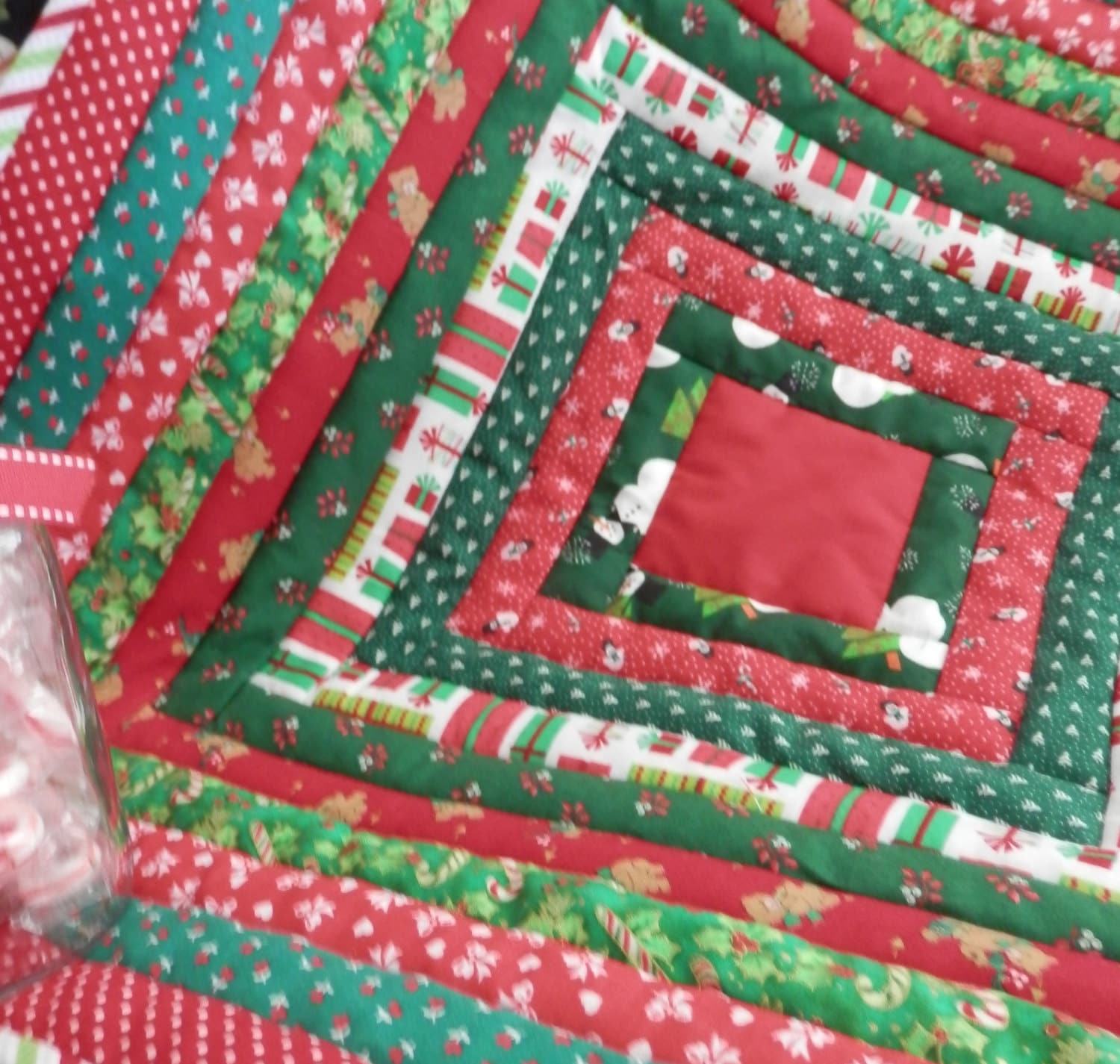 Handmade Table Mat Christmas, Handmade Quilted, Table Square Quilt Log ...
