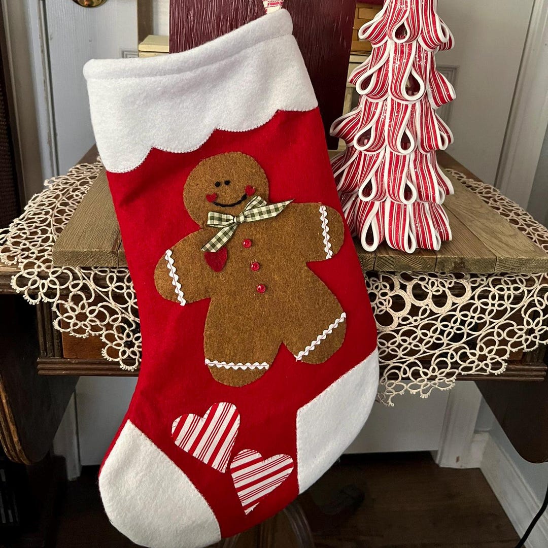 Handmade Felt Christmas Stocking: Gingerbread Man, Holiday Decor - Etsy