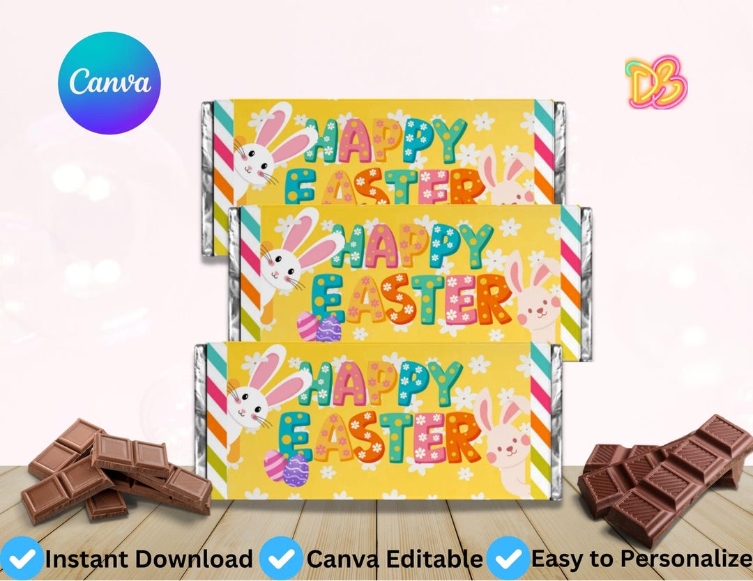 Easter Bunny Chocolate Bar Wrapper – Editable Canva Template - Etsy