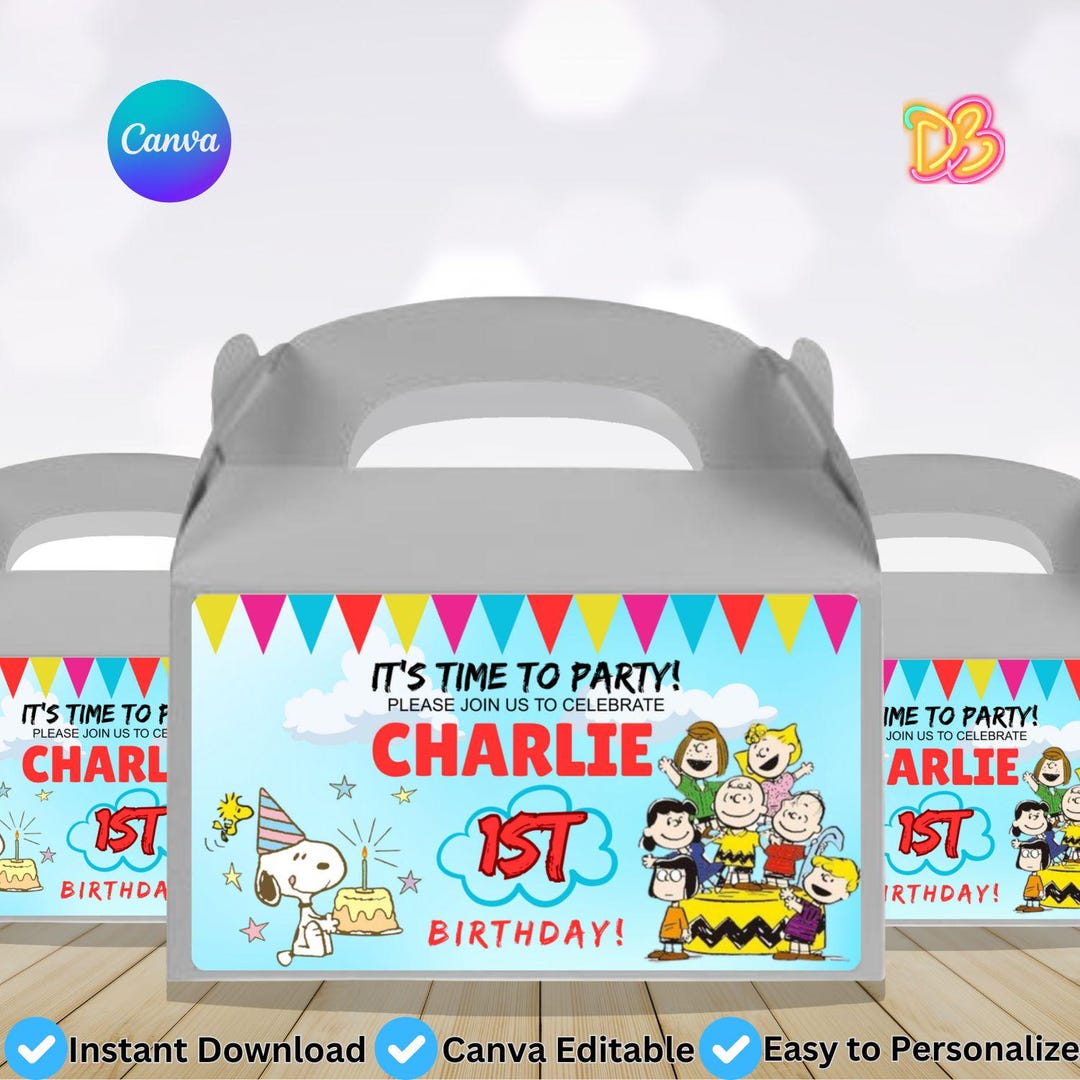 Editable Snoopy Gable Box Label, Birthday Party Favor Treat Box - Etsy