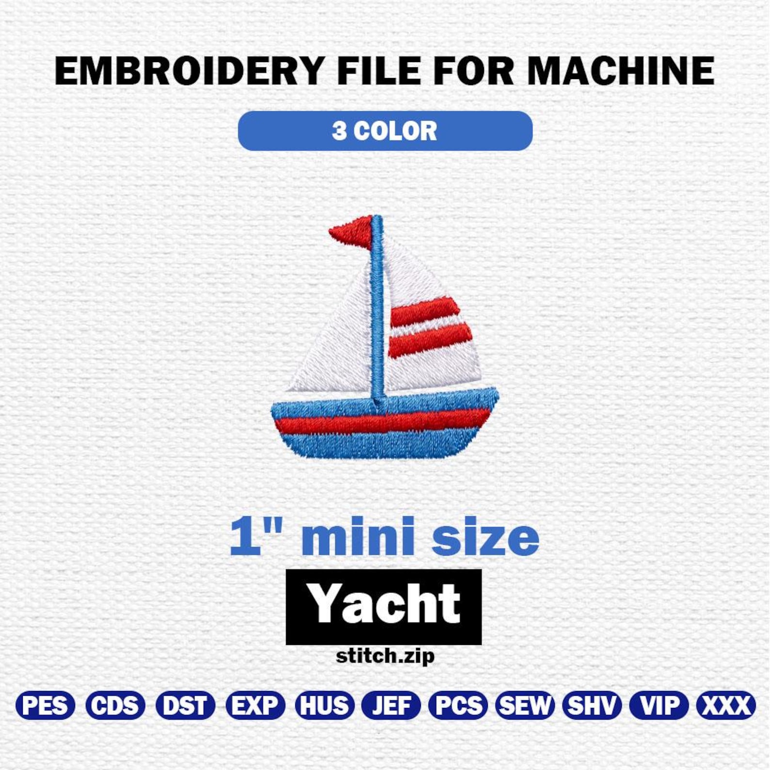 Mini Yacht Machine Embroidery Design 1 Inch, Small Sailboat Embroidery ...