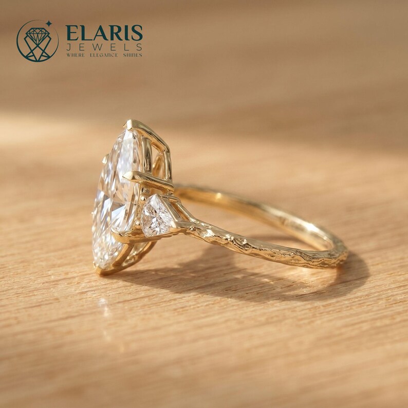 Vintage Style Marquise Moissanite Engagement Ring, Three Stone Kite ...