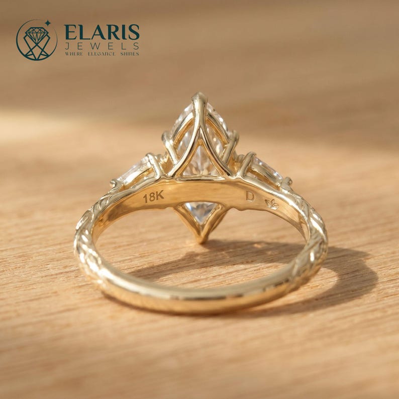 Vintage Style Marquise Moissanite Engagement Ring, Three Stone Kite ...