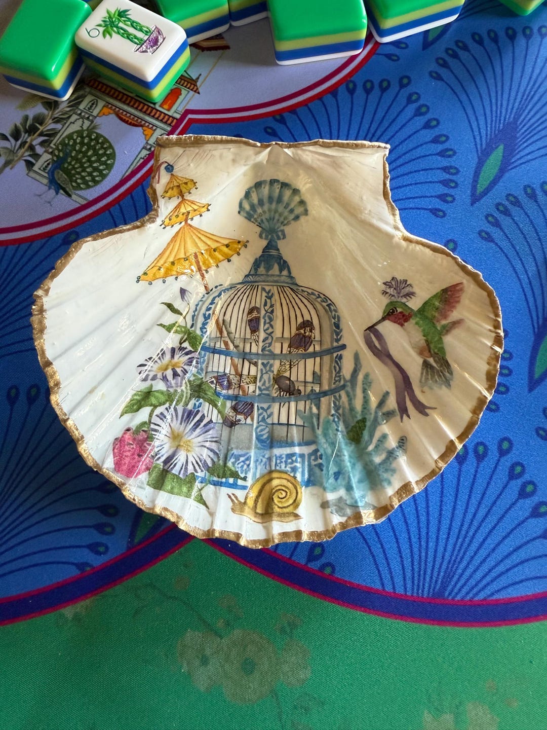 Mahjong Scallop Seashell Dice Dish or Wall Game Dish - Match Your Mat ...