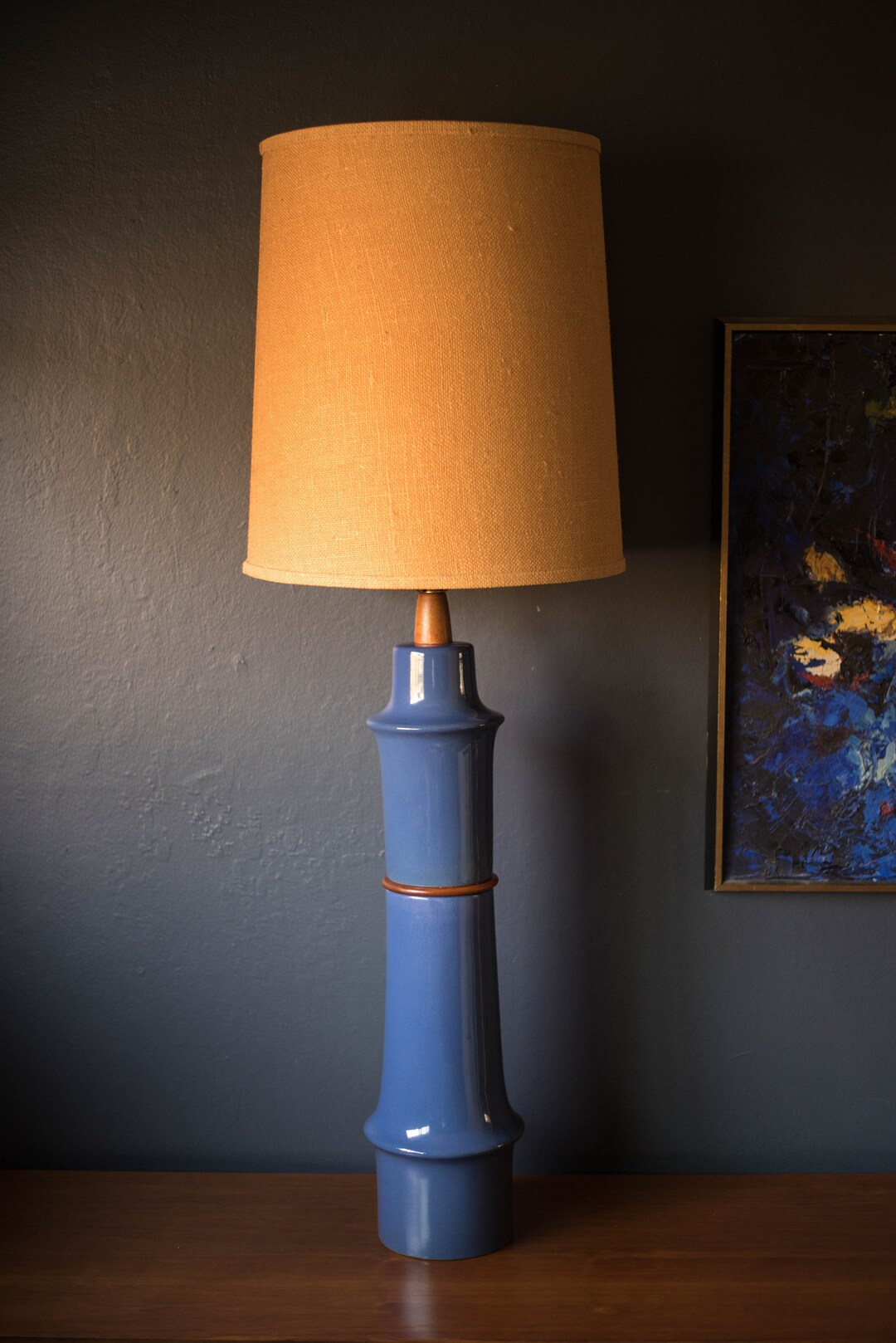 Mid Century Blue Stoneware Table Lamp by Martz - Etsy