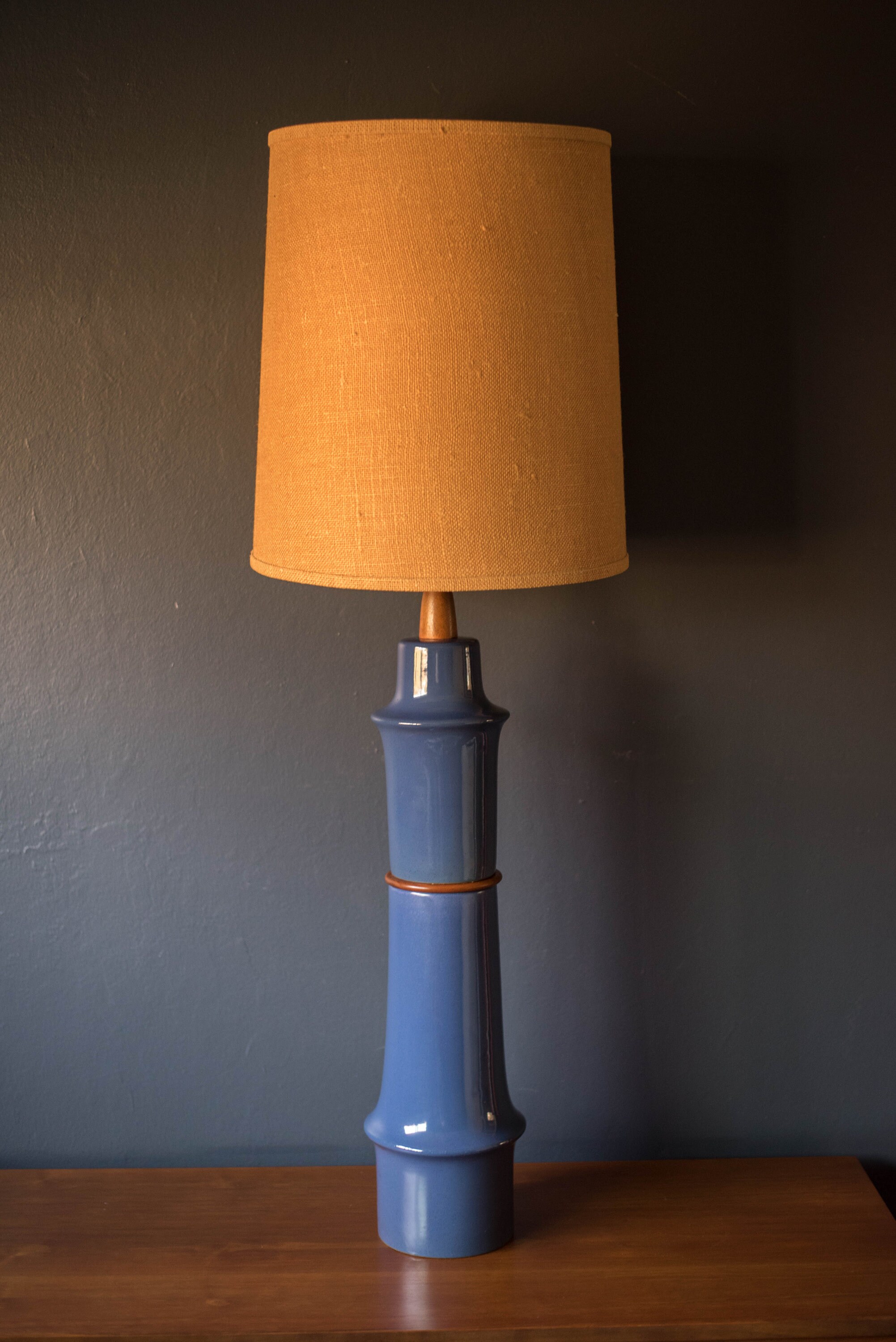 Mid Century Blue Stoneware Table Lamp by Martz | Etsy