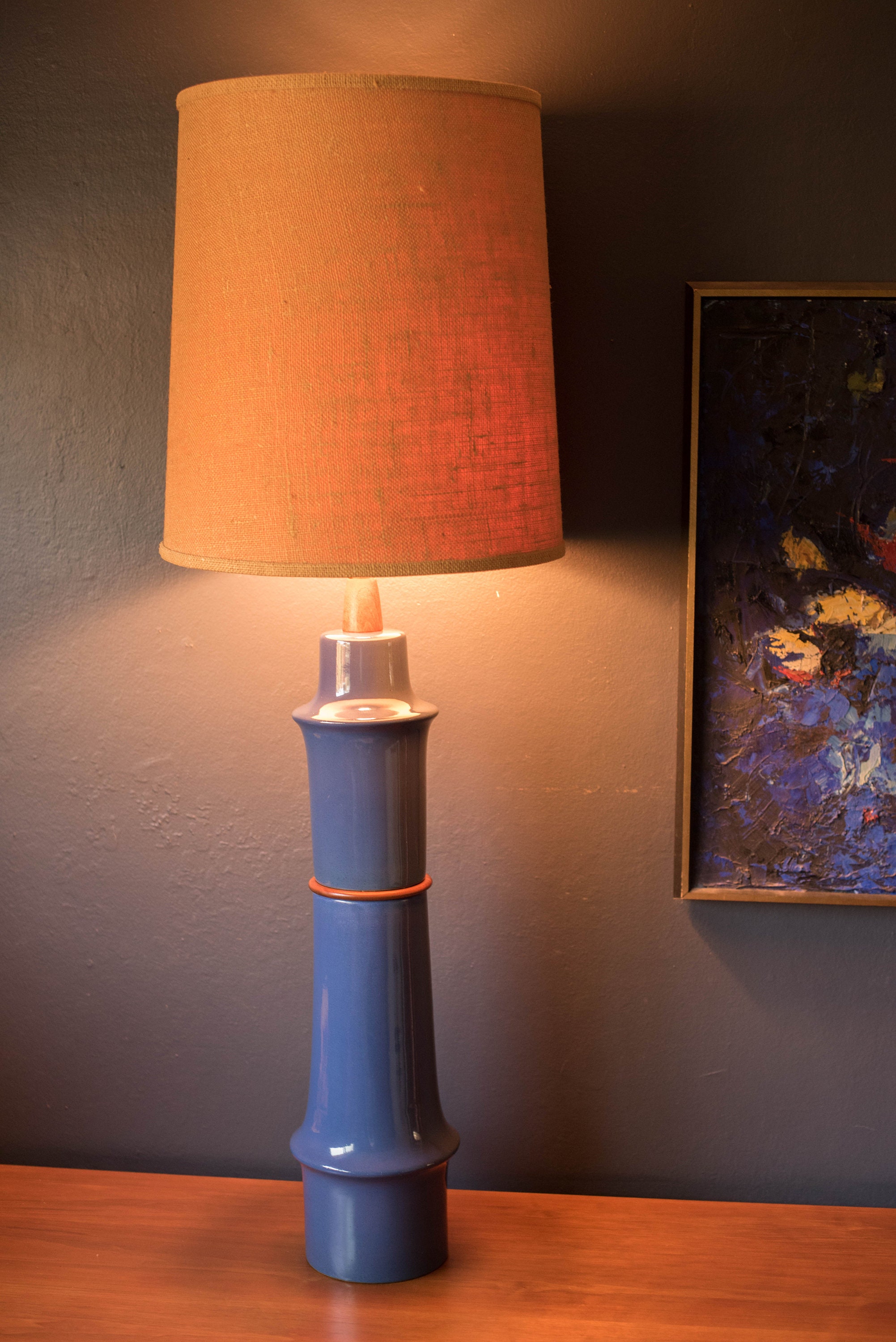 Mid Century Blue Stoneware Table Lamp by Martz | Etsy