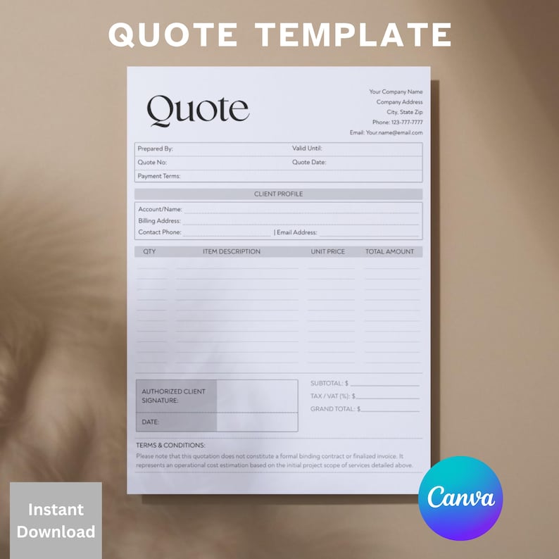 Editable Quote Template | Small Business Estimate, Contractor Billing ...