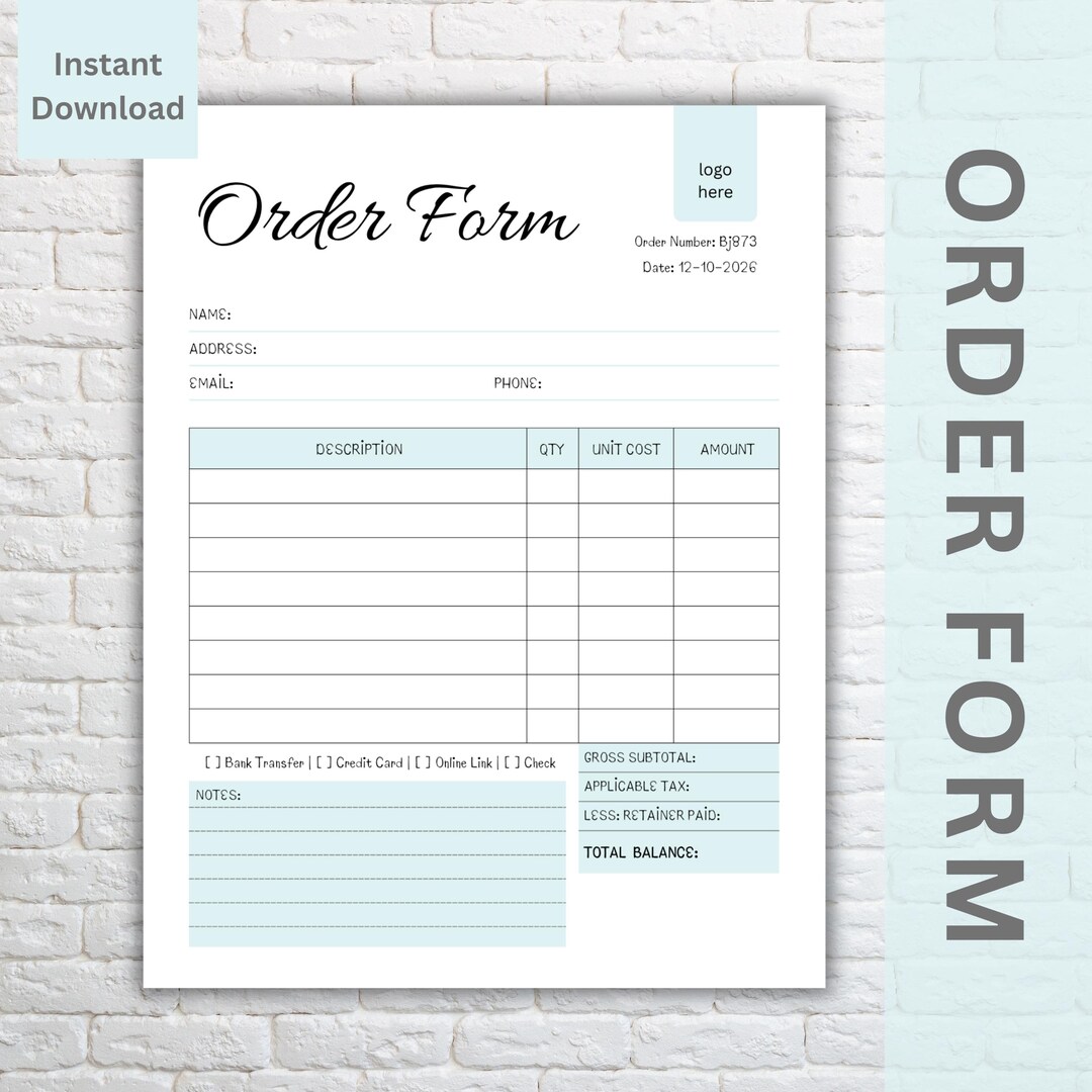 Order Form Template | Blue Small Business Sales Tracker | Minimalist ...