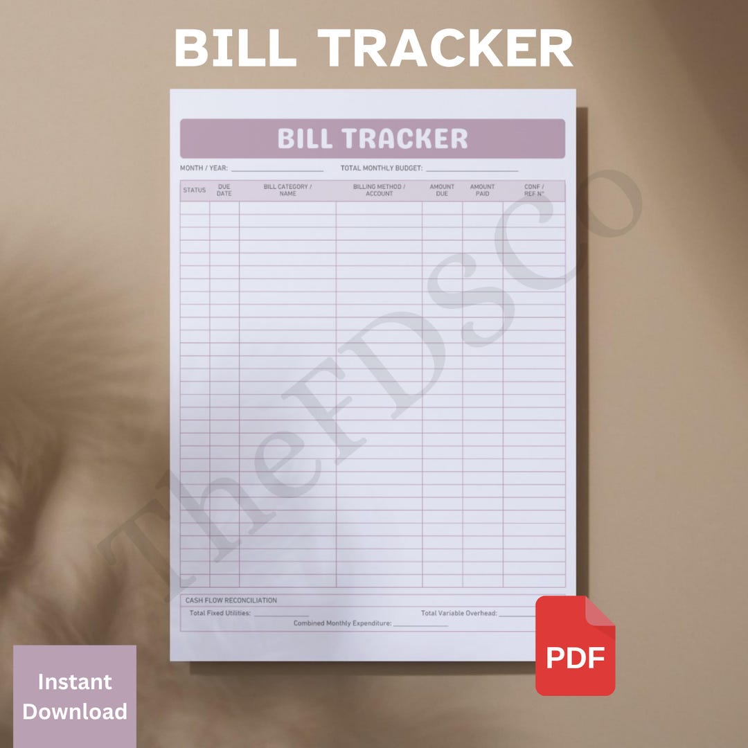 Monthly Bill Tracker | Minimalist Budget Planner PDF (digital Download ...