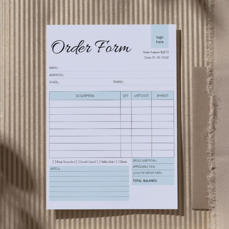 Order Form Template | Blue Small Business Sales Tracker | Minimalist ...