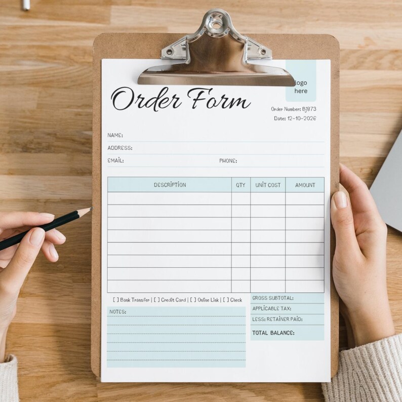 Order Form Template | Blue Small Business Sales Tracker | Minimalist ...