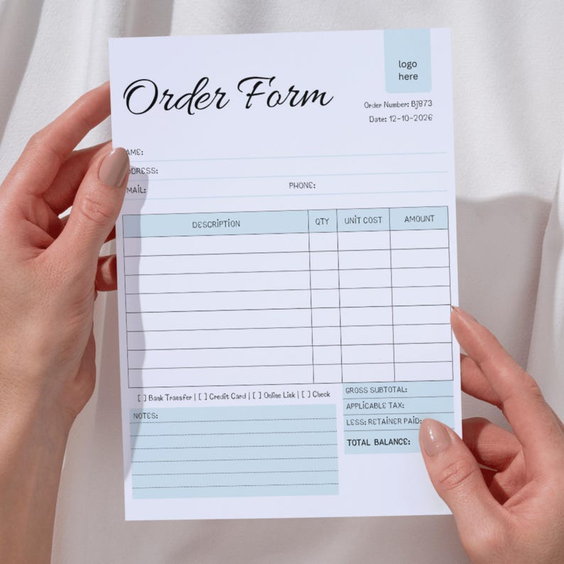 Order Form Template | Blue Small Business Sales Tracker | Minimalist ...