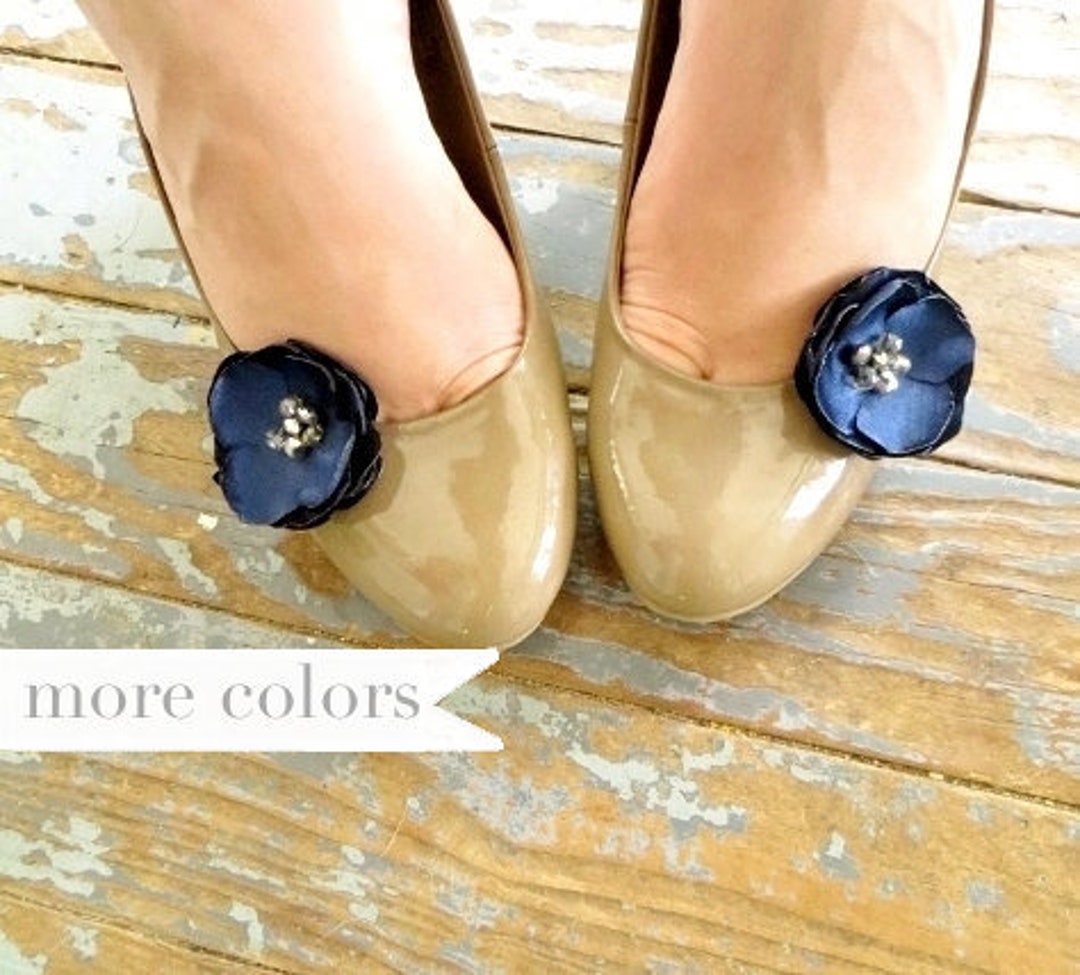 Silk Navy Fabric Flower Shoe Clips Something Blue / Wedding / - Etsy
