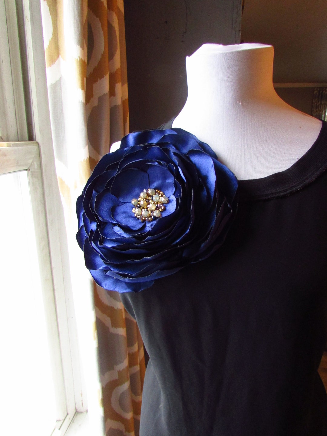Extra Large Brooch Flower Pin Navy Big Fabric Flower Brooches - Etsy