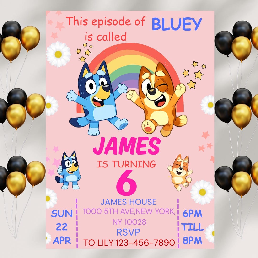 Bluey Birthday Invitation Digital Download, Printable Bluey Bing Party ...