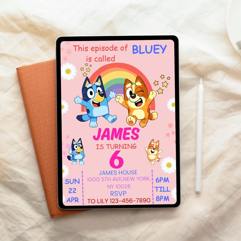 Bluey Birthday Invitation Digital Download, Printable Bluey Bing Party ...