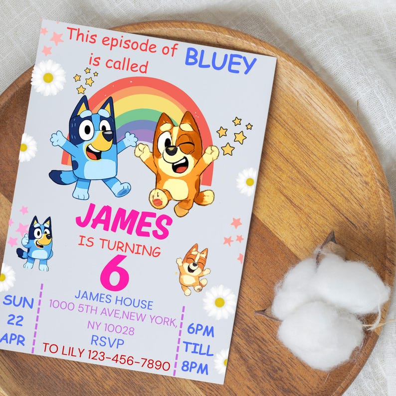 Bluey Birthday Invitation Digital Download, Printable Bluey Bing Party ...