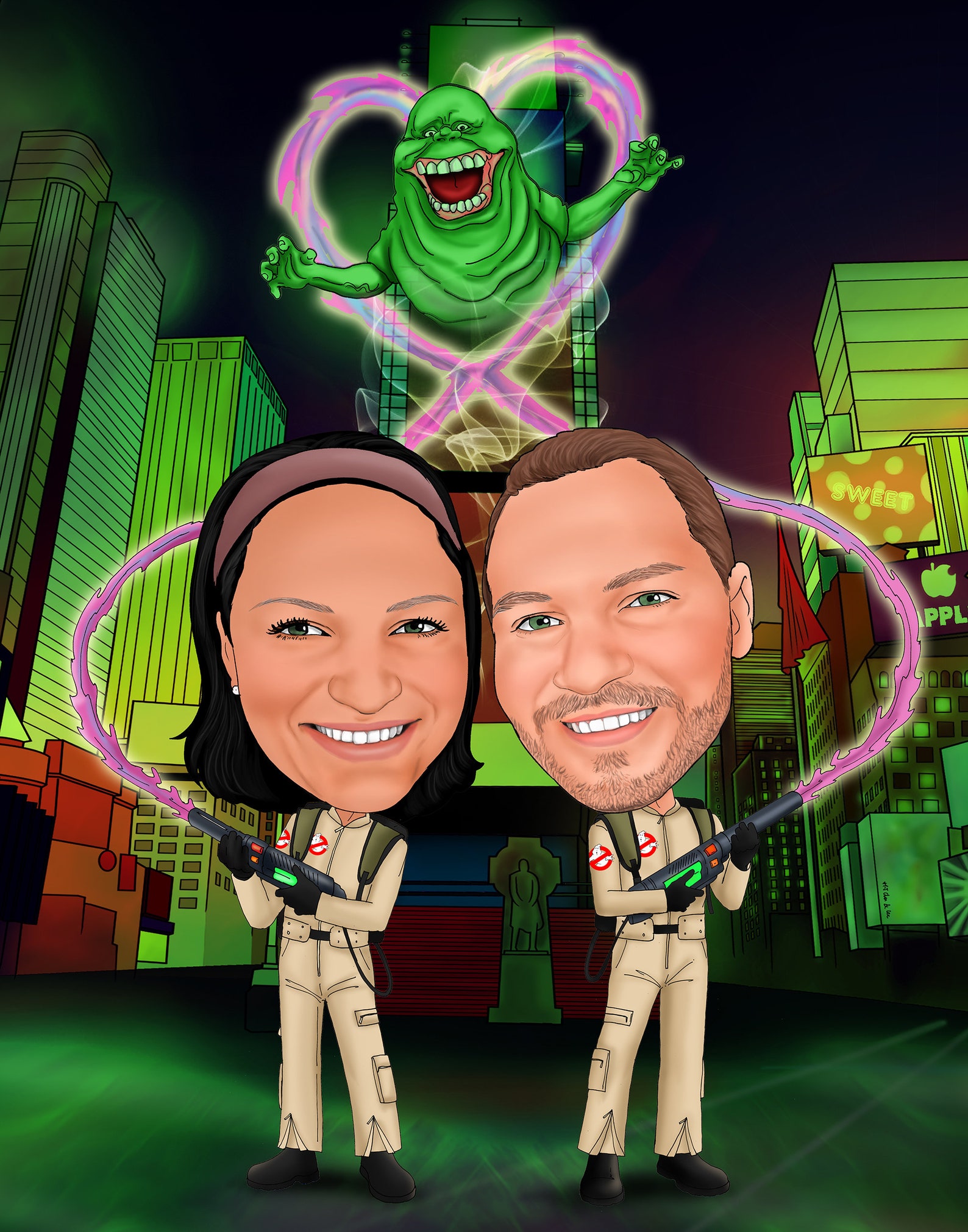 Personalized Ghostbusters Digital Caricature Couple - Etsy