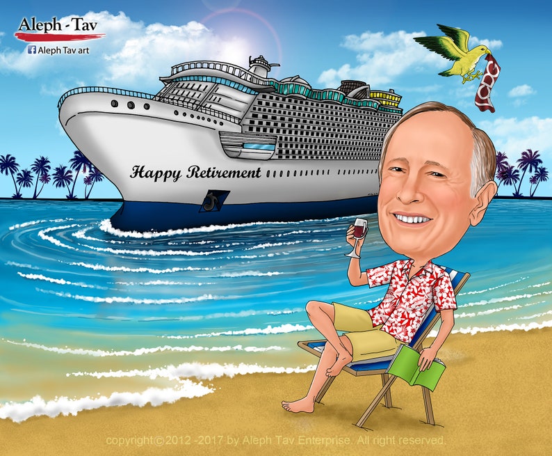 Retirement Caricature Gift - Thank You for Your Service With Ship ...