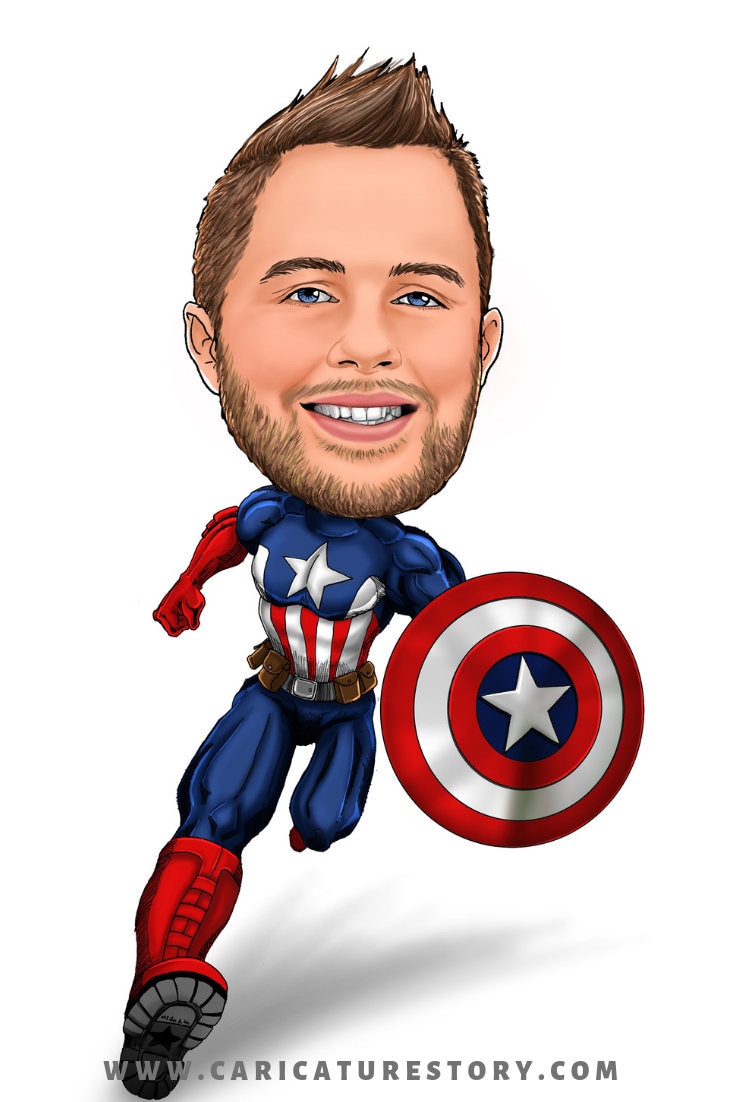 Customize Captain America Caricature Cartoon Portrait Gift for - Etsy ...
