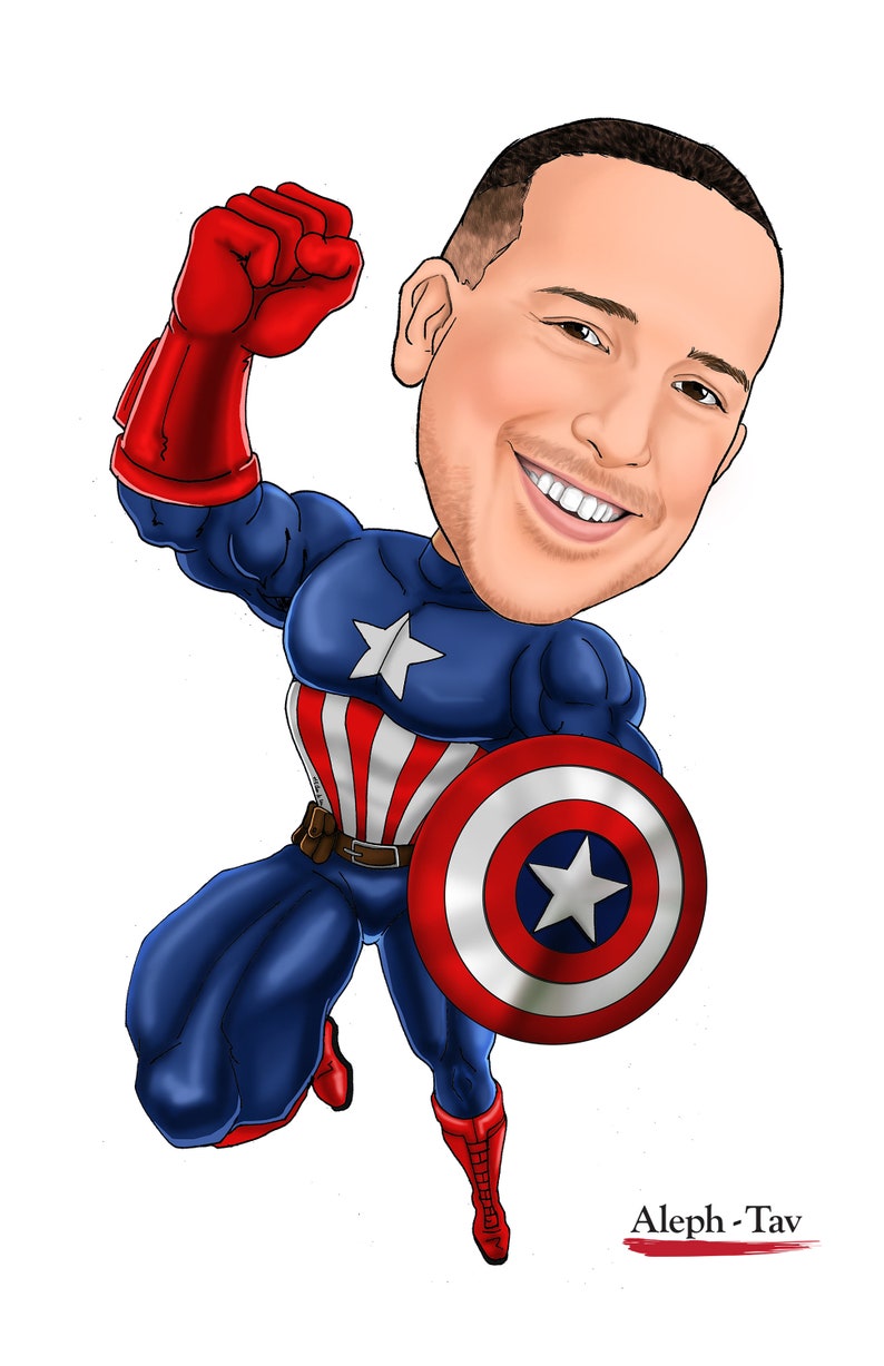 Customize captain america caricature cartoon portrait gift for | Etsy