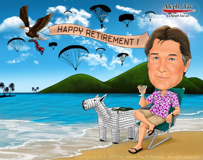 Retirement Caricature Gift - Thank You for Your Service With Ship ...