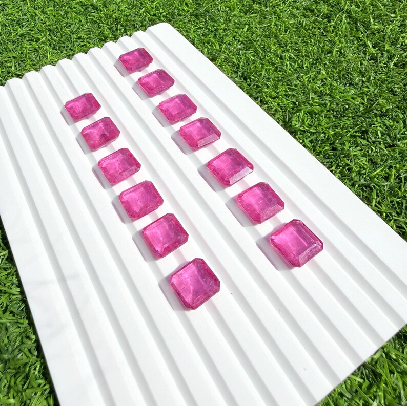 Lab Grown Pink Emerald Cut Gemstones – AAA Grade Faceted Lot (13 Pieces ...