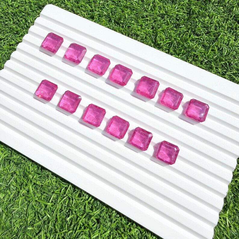 Lab Grown Pink Emerald Cut Gemstones – AAA Grade Faceted Lot (13 Pieces ...