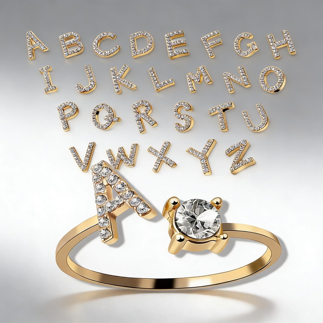 Personalized Initial Ring, Gold Letter Adjustable Minimalist Gift for ...