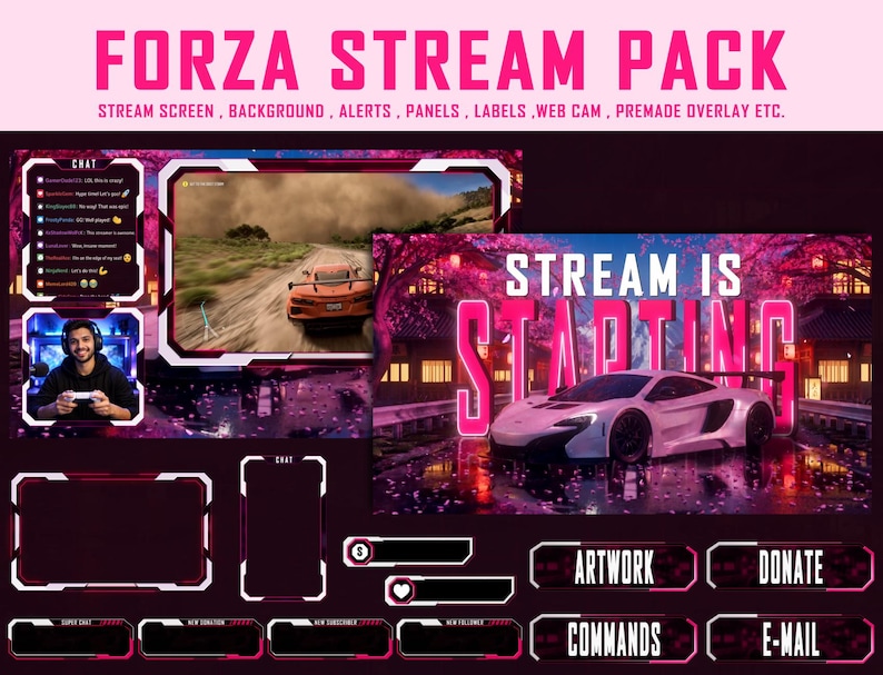 Animated Stream Overlay Pack Horizon Sakura Ultimate Neon Twitch ...