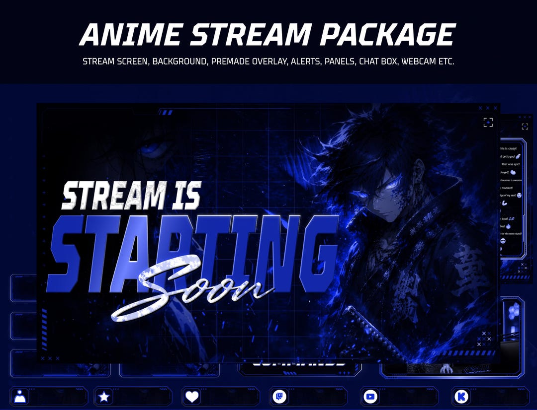 Buy Animated Blue Anime Shadow Ronin Stream Overlay Pack for Twitch ...