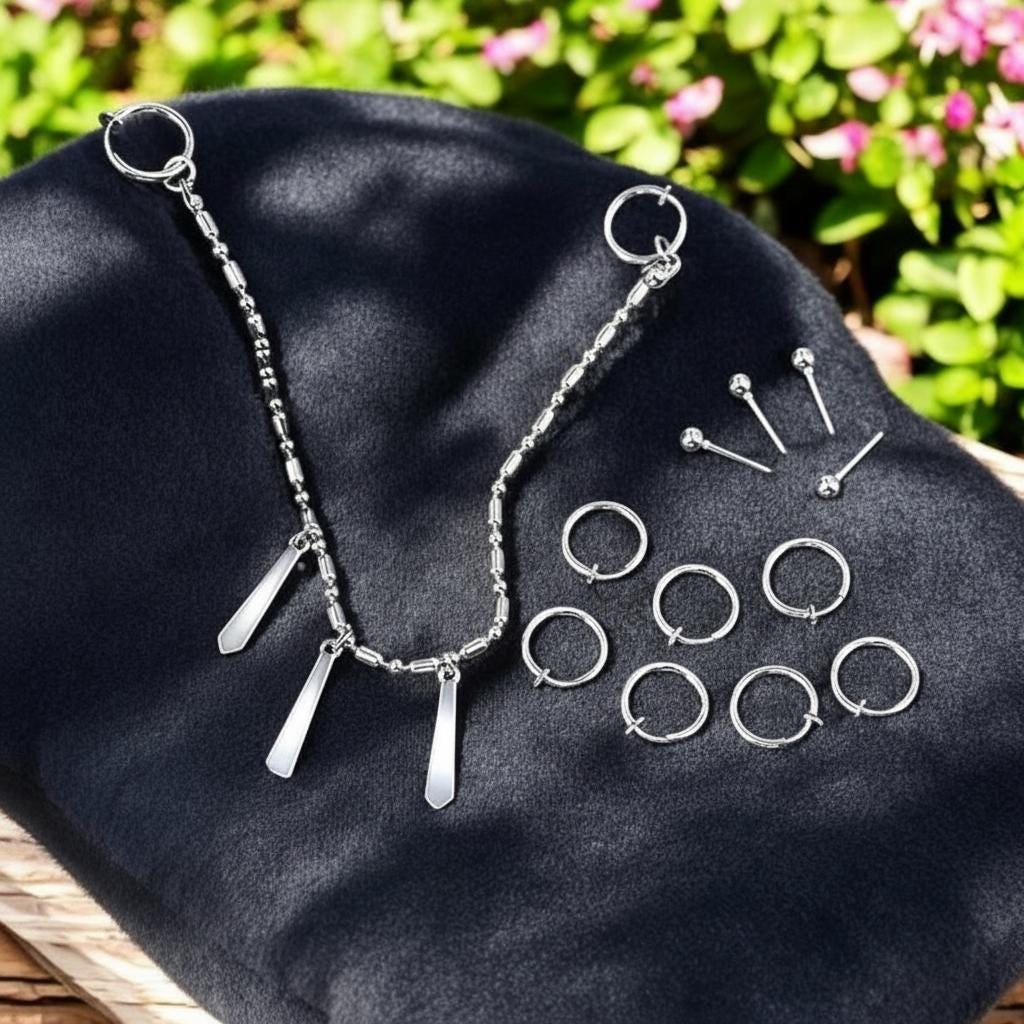Horimiya Miyamura Earrings Lip Chain Set, Anime Cosplay Punk Jewelry ...