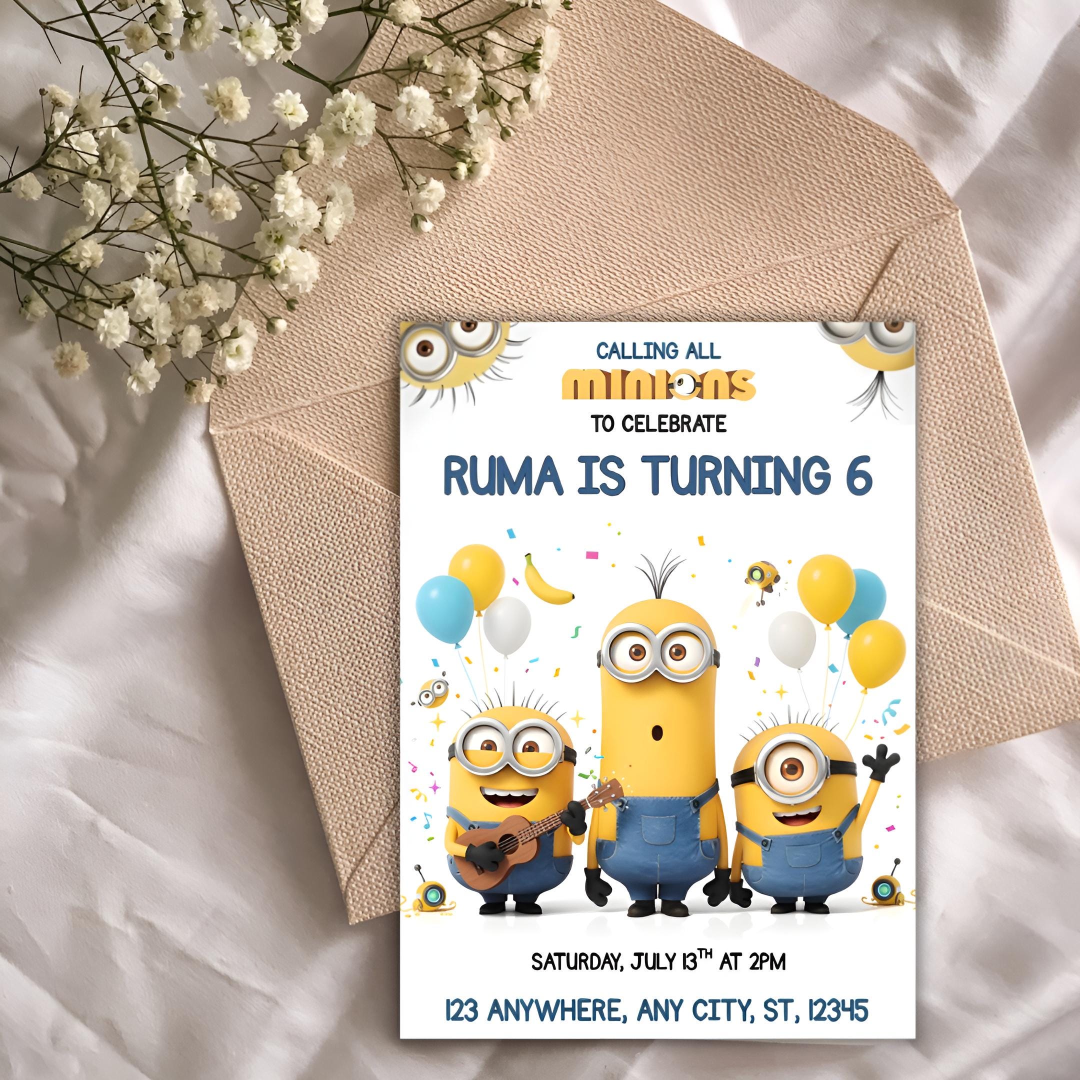 Editable Minions Inspired Birthday Invitation, Canva Template (digital ...