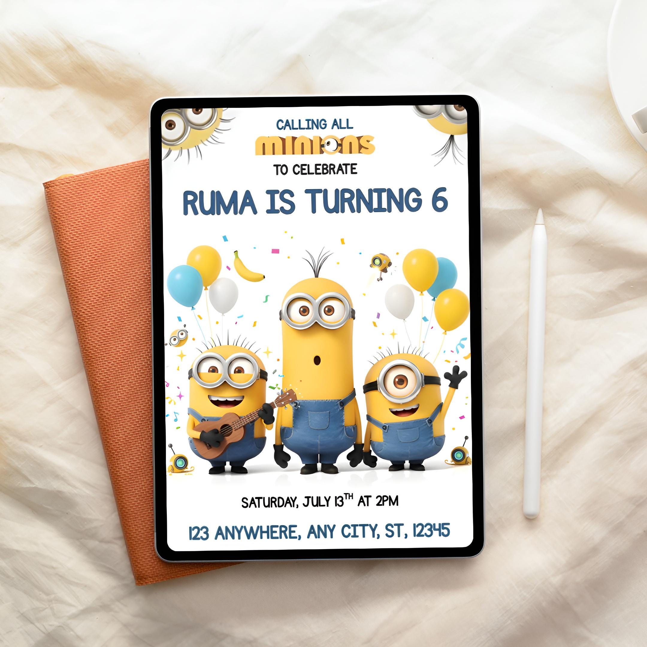 Editable Minions Inspired Birthday Invitation, Canva Template (digital ...