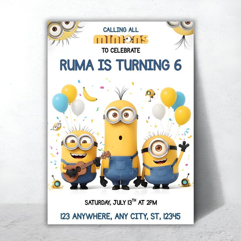 Editable Minions Inspired Birthday Invitation, Canva Template (digital ...