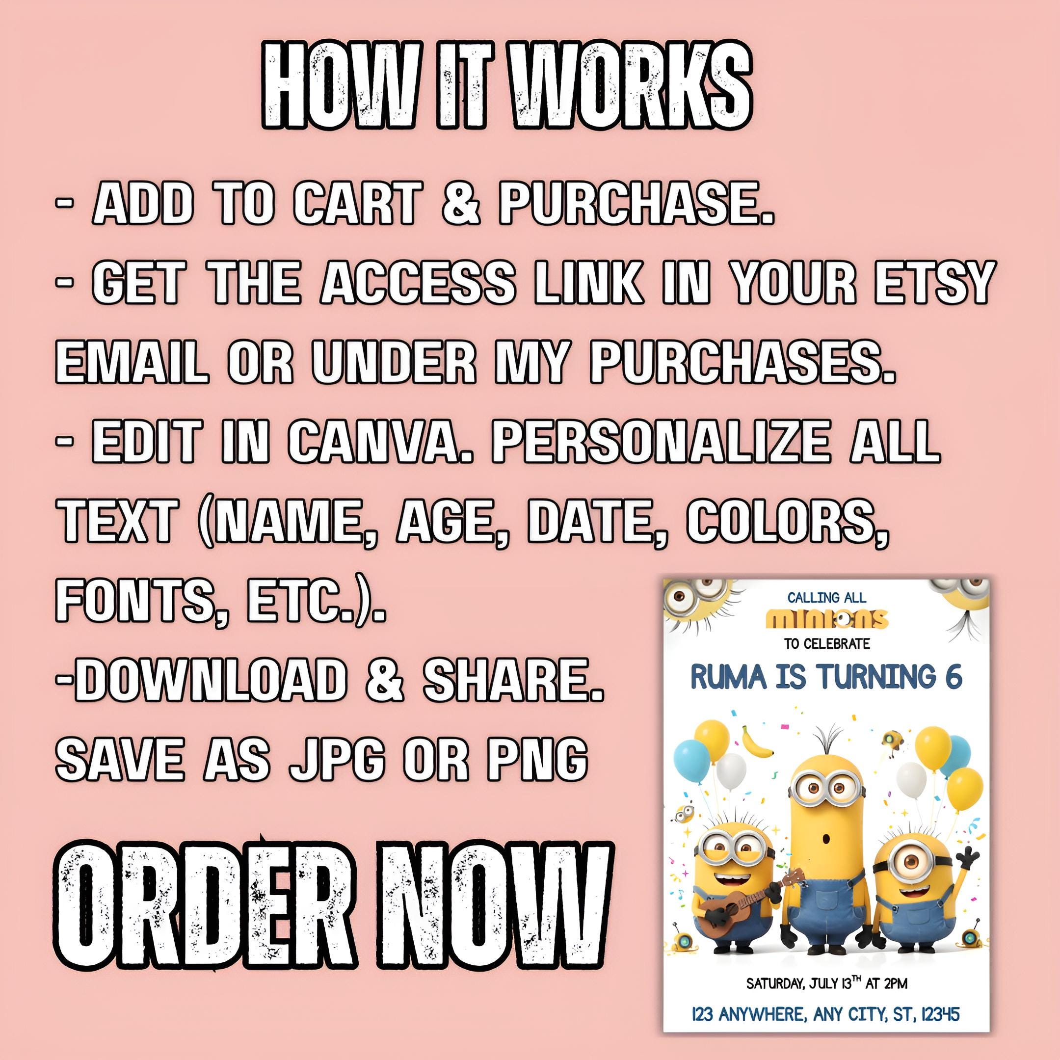 Editable Minions Inspired Birthday Invitation, Canva Template (digital ...