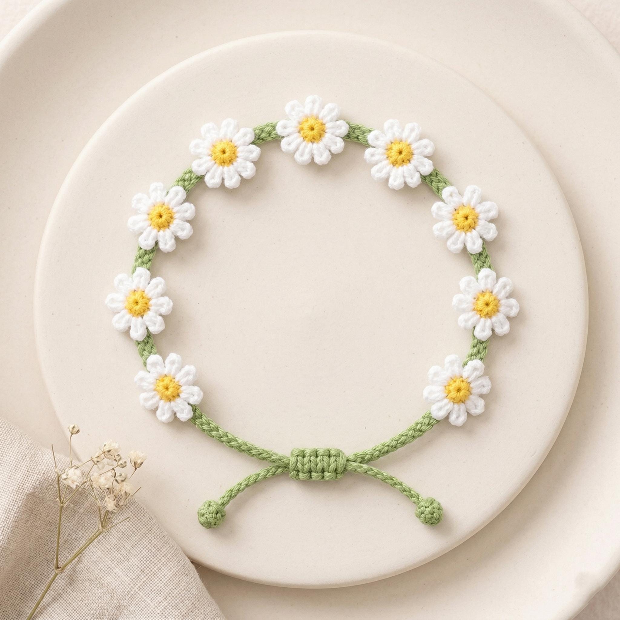 Crochet Daisy Bracelet Pattern, Adjustable Floral Jewelry (PDF Pattern ...