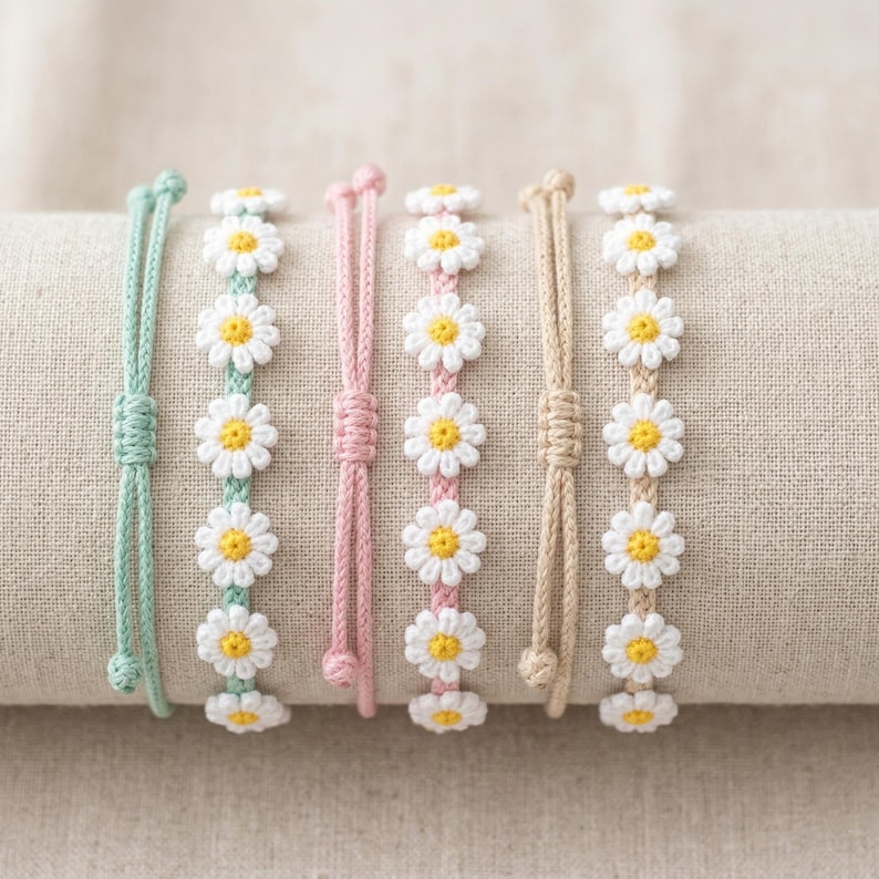 Crochet Daisy Bracelet Pattern, Adjustable Floral Jewelry (PDF Pattern ...