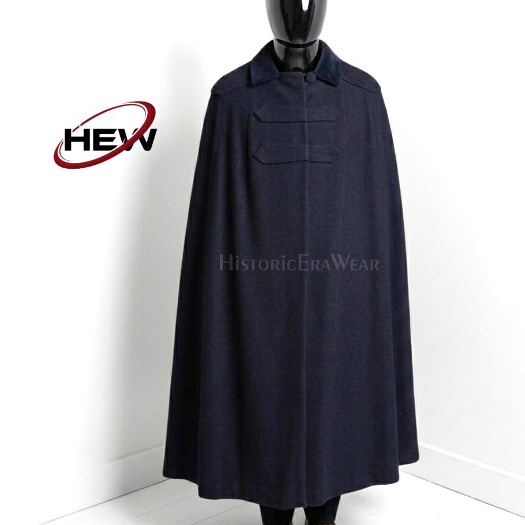 Navy Blue Wool Cloak Velvet Collar - Vintage 1960s Detective Cape ...