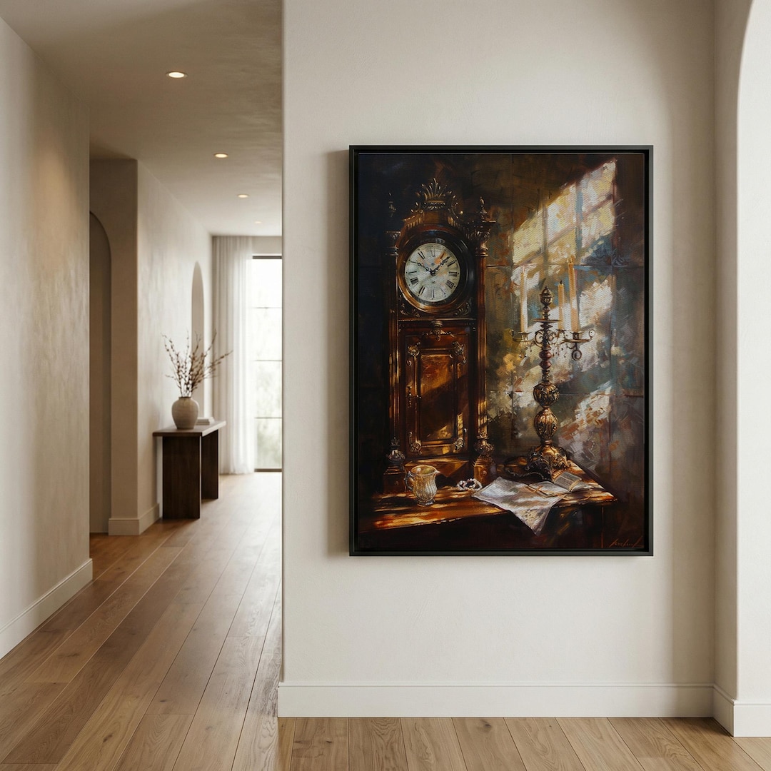 Vintage Clock Art Canvas, Neutral Classic Wall Art, Large Antique Decor ...