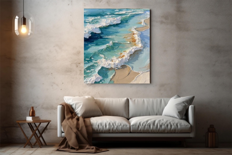 Large Ocean Wall Art 3D Textured Wave Canvas, Blue Abstract Coastal ...