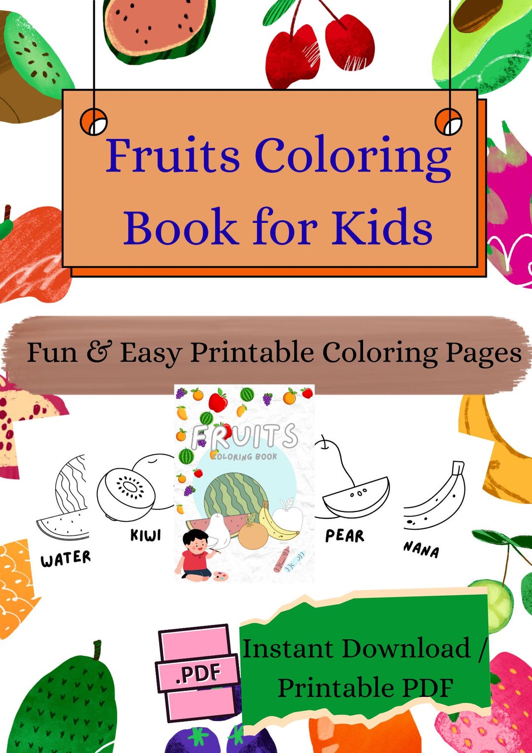 Fruits Coloring Book for Kids Printable | Fruit Coloring Pages ...