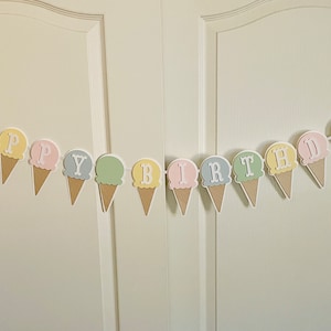 Ice Cream Birthday Banner. Happy Birthday Banner. Ice Cream and Cone ...
