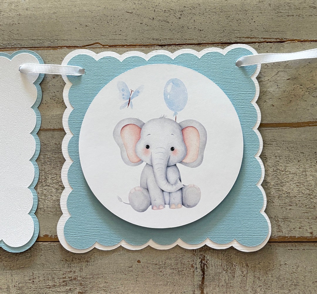 Elephant Baby Shower Banner. Boy Banner. It's a Boy Banner. Blue and ...
