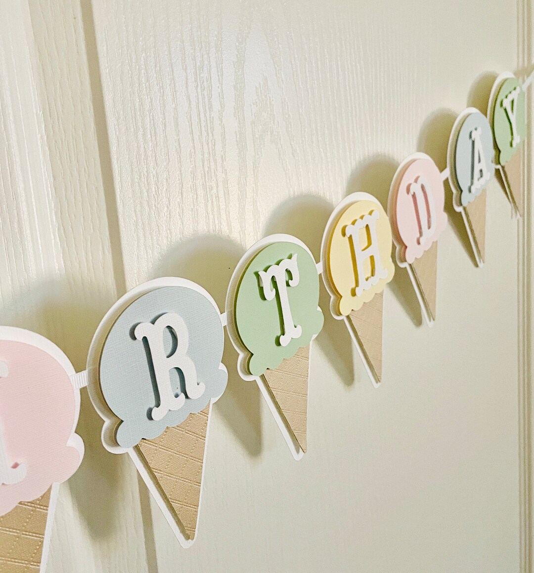 Ice Cream Birthday Banner. Happy Birthday Banner. Ice Cream and Cone ...