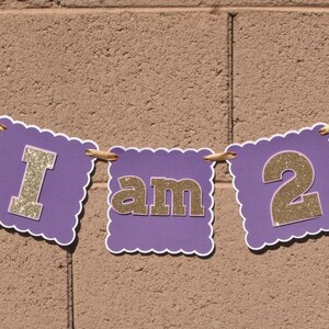 Gold and Purple Minnie Mouse I Am 1 or 2. Photo Prop, Highchair Banner ...