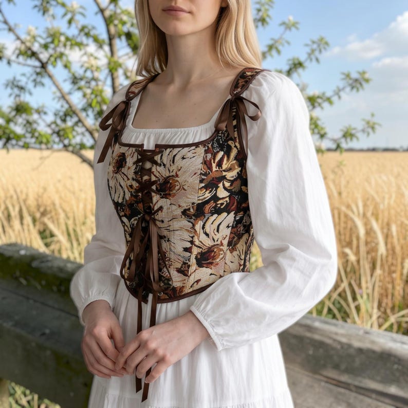 Floral Tapestry Corset Top, Lace up Victorian Bodice, Cottagecore ...