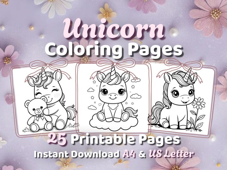 Cute Unicorn Coloring Pages for Kids, Printable Unicorn Activity Book ...